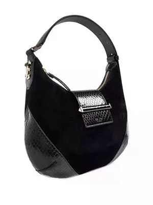 JIMMY CHOO Suede Shoulder Bag With Snakeskin Embossed Accents - Black
