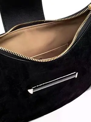 JIMMY CHOO Suede Shoulder Bag With Snakeskin Embossed Accents - Black