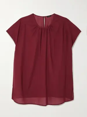 JOSEPH Broca Gathered Wool-blend Crepe Blouse