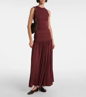 AYA MUSE Gathered Jersey Maxi Skirt - Burgundy