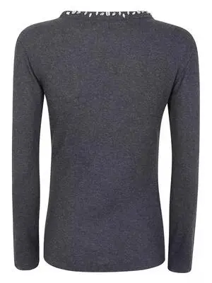 Liviana Conti Embellished Neckline Ribbed Sweater With Long Sleeves - Grey
