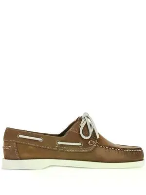 SAXONE OF SCOTLAND Contrast Stitching Boat Shoes - Brown