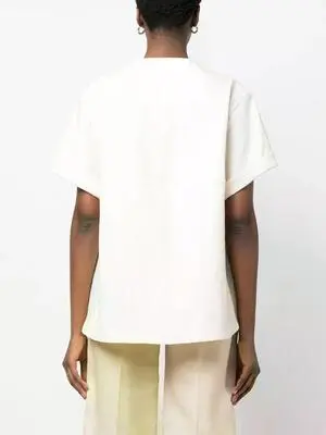 JIL SANDER V-neck Short Sleeve Linen-blend Blouse - Neutrals