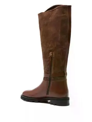 Roberto Festa Knee-high Leather And Suede Boots With Gold-tone Buckle Detail - Brown