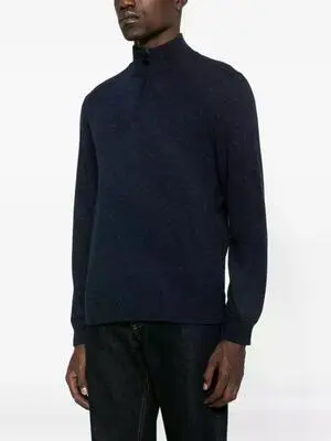 Canali Half-zip Speckled Fine Knit Sweater - Blue
