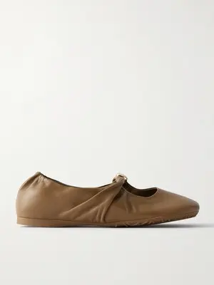 Loewe Pebble Embellished Leather Ballet Flats - Brown
