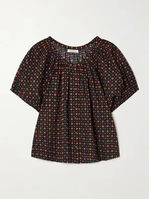 DÔEN June Gathered Floral-print Organic Cotton-voile Blouse - Multi