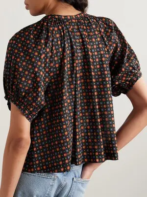 DÔEN June Gathered Floral-print Organic Cotton-voile Blouse