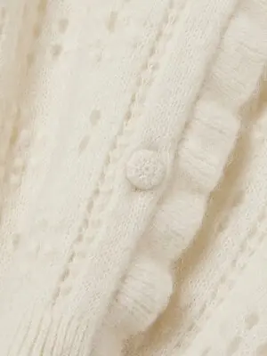 DÔEN Claudie Ruffled Pointelle-knit Alpaca-blend Cardigan - Neutrals