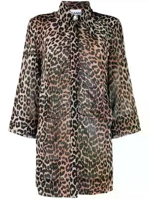 GANNI Leopard Print Shirt - Brown