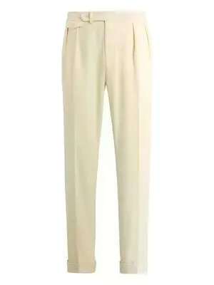 Ralph Lauren Purple Label Cream Pleated Wool Trousers