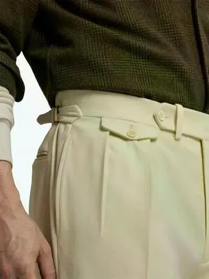 Ralph Lauren Purple Label Cream Pleated Wool Trousers