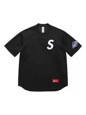 Supreme Logo Henley Short Sleeve Top - Black