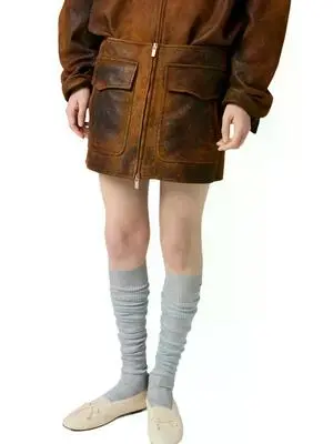 Miu Miu Waxed Suede Leather Mini Skirt - Brown