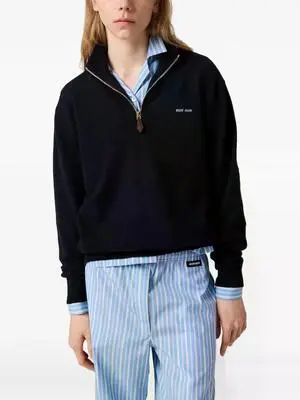 Miu Miu Cashmere And Leather Zip Sweater - Blue