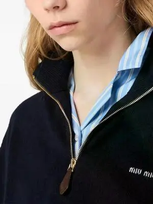 Miu Miu Cashmere And Leather Zip Sweater - Blue