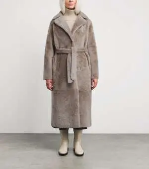 YVES SALOMON Lamb Fur Belted Coat