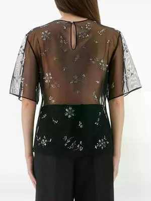 Rabanne Sheer Crystal Embellished Floral Top