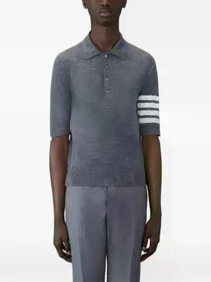 Thom Browne Four-stripe Short-sleeve Polo Shirt - Grey