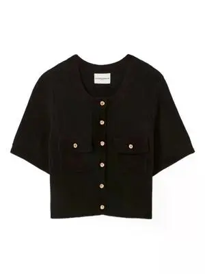 Claudie Pierlot Bi-material Velvet Detail Knit Cardigan