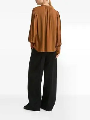 YVES SALOMON High Neck Pleated Blouse With Button Embellishment