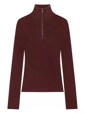 COURREGES Zipped Mock Neck Long Sleeve Sweater - Red