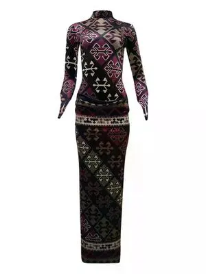 Burc Akyol Carpet-printed Velvet Maxi Dress - Blue