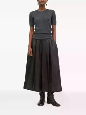 Mark Kenly Domino Tan Nova Light Ramie Pleated Wrap Midi Skirt