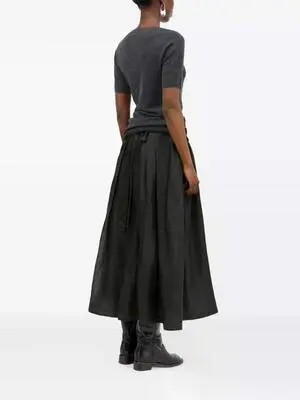 Mark Kenly Domino Tan Nova Light Ramie Pleated Wrap Midi Skirt