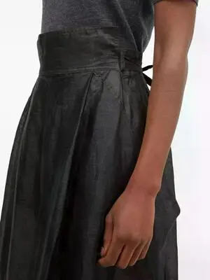 Mark Kenly Domino Tan Nova Light Ramie Pleated Wrap Midi Skirt