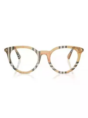 Burberry Checked Pattern Round Frame Eyeglasses - Neutrals