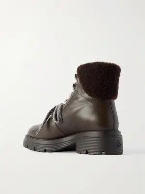 STUART WEITZMAN Hudson Lite Shearling-lined Leather Ankle Boots - Brown