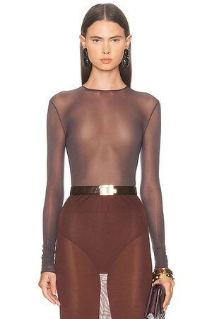 Saint Laurent Long Sleeve Sheer Mesh Top