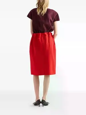 Prada Pleated Midi Skirt With Bow Detail - Red