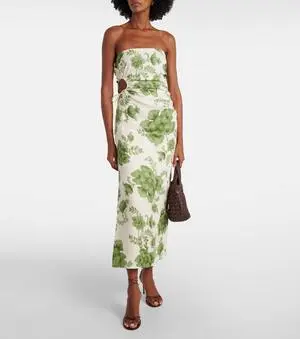 SIR. Gardella Cutout Floral Linen Midi Dress