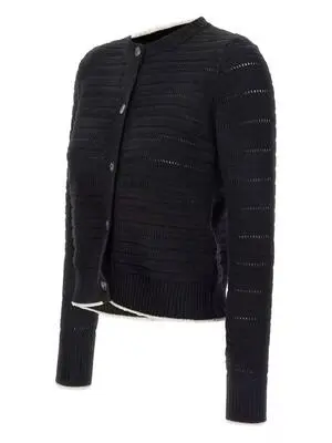 Marella Textured Wool Cardigan With Contrasting Stripe Detail