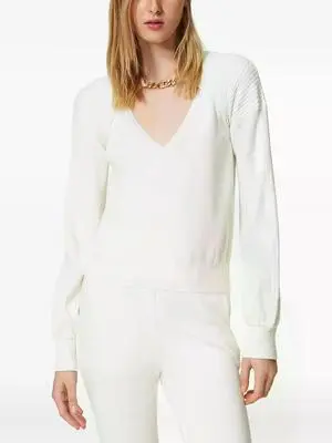 TWINSET Ribbed Knit Blouse With Chain Detail - White