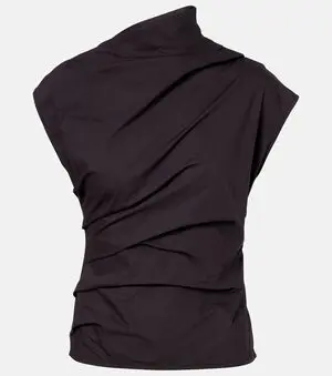 GANNI Ruched Cotton-blend Top - Black