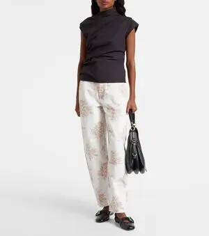 GANNI Ruched Cotton-blend Top - Black