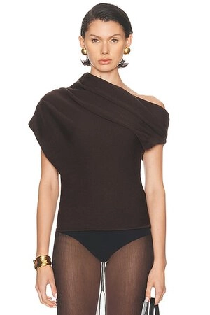 Staud Mabel Off-shoulder Wool Knit Sweater - Earth
