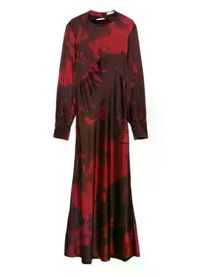 GESTUZ Floral Print High Neck Maxi Dress - Red