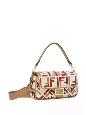 Fendi Medium Baguette Ff Motif Shoulder Bag - Neutrals