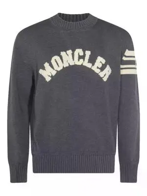 Moncler Striped Sleeve Logo Sweater - Grey