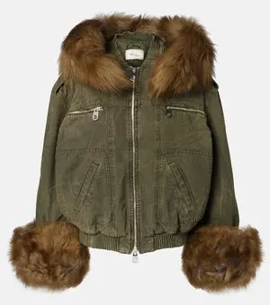 Blumarine Cotton Canvas Bomber Jacket With Shearling Trim