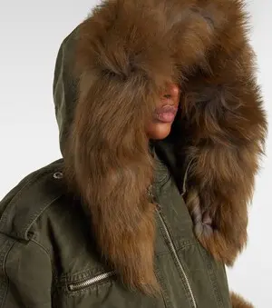 Blumarine Cotton Canvas Bomber Jacket With Shearling Trim