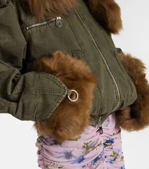 Blumarine Cotton Canvas Bomber Jacket With Shearling Trim
