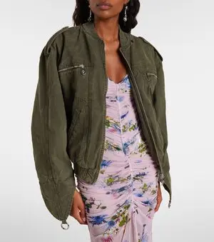 Blumarine Cotton Canvas Bomber Jacket With Shearling Trim