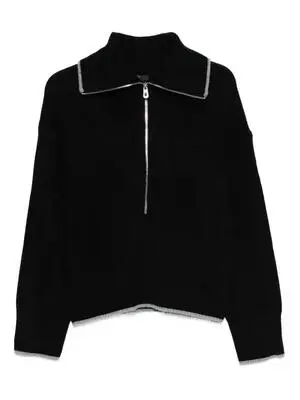 Pinko Zip-front Ribbed Knit Sweater - Black