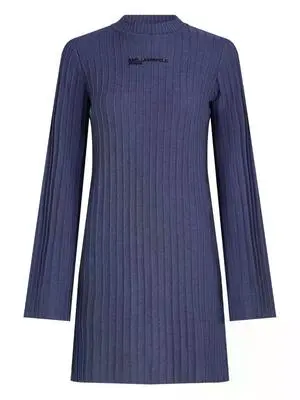 Karl Lagerfeld Ribbed High-neck Dress - Blue