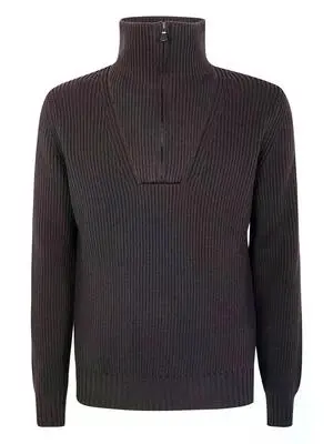 FILIPPO DE LAURENTIIS Ribbed High-neck Quarter-zip Sweater - Brown